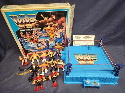 Vintage WWF Official Wrestling Ring Hasbro 1990 w/ Box & 11 Figures -VR ...