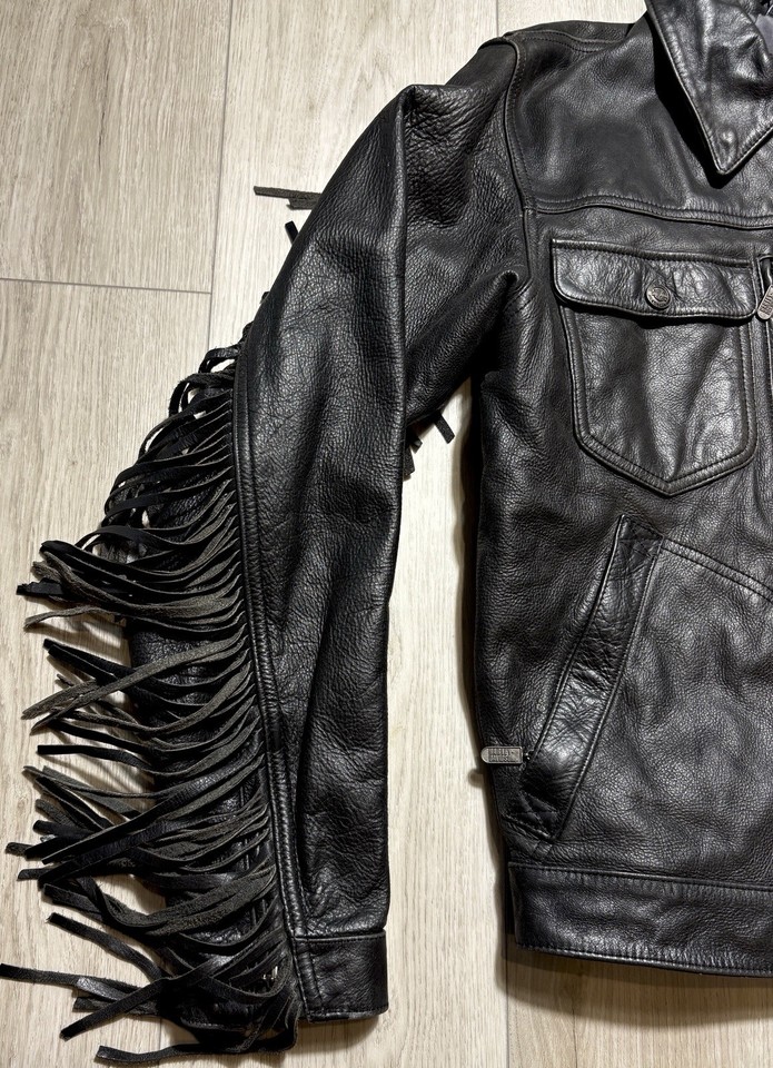 Harley Davidson Leather Fringe Motorcycle Jacket Embossed Logo Biker ...