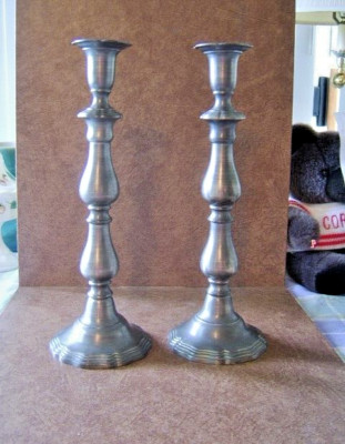 QUALTY 12" Casted Pewter Candlesticks QUEEN ANNE by Colonial Casting ...