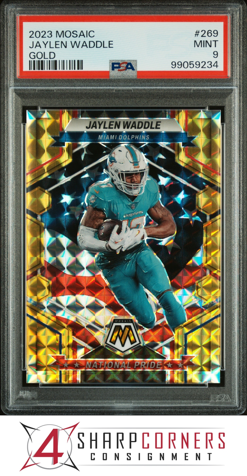 2023 PANINI MOSAIC GOLD PRIZM #269 JAYLEN WADDLE #/10 POP 1 PSA 9 ...