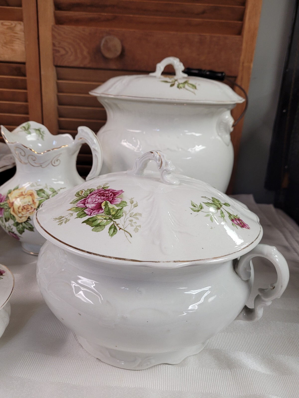 Antique Victorian Buffalo Pottery Wash Basin Chamber Set Pitcher Bowl ...