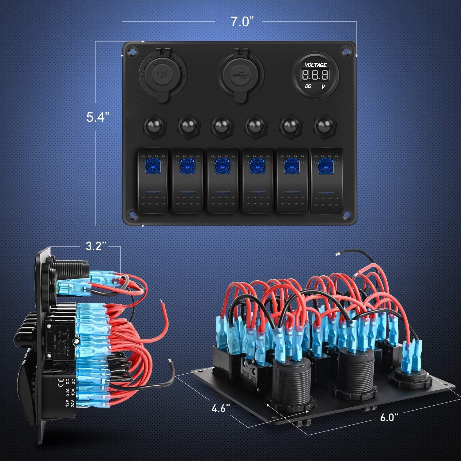 Marine 6 Gang Rocker Switch Panel Flush Toggle Buttons Cigarette USB ...