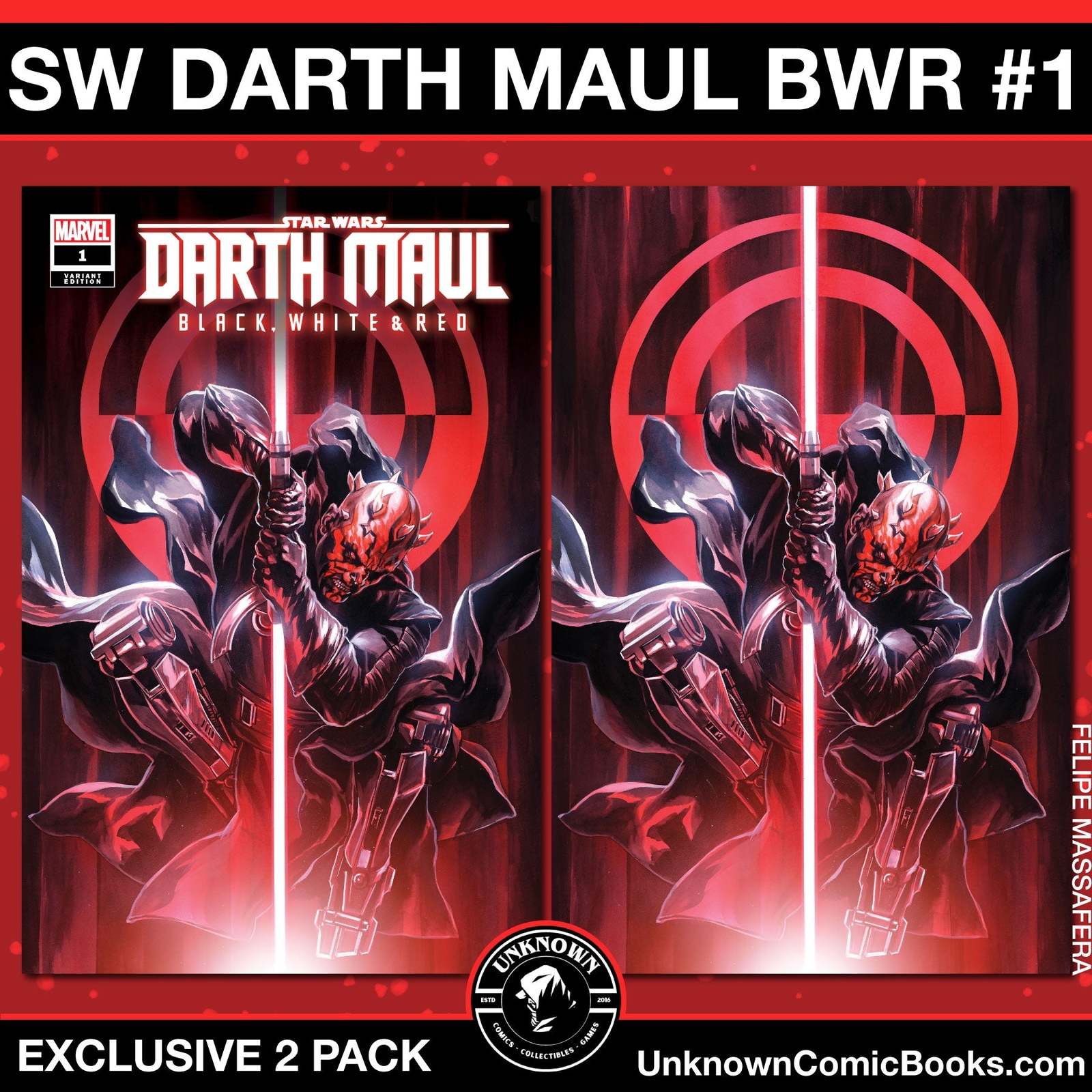 [2 Pack] Star Wars: Darth Maul - Black, White & Red #1 Unknown Comics ...