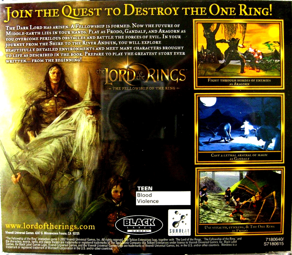 Lord of the Rings: The Fellowship of the Ring (PC, CD-ROM 2002) 2-CD ...