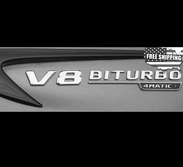 2018 2 x OEM Mercedes V8 BITURBO 4MATIC+ Plus Fender AMG Emblem RED E63 ...