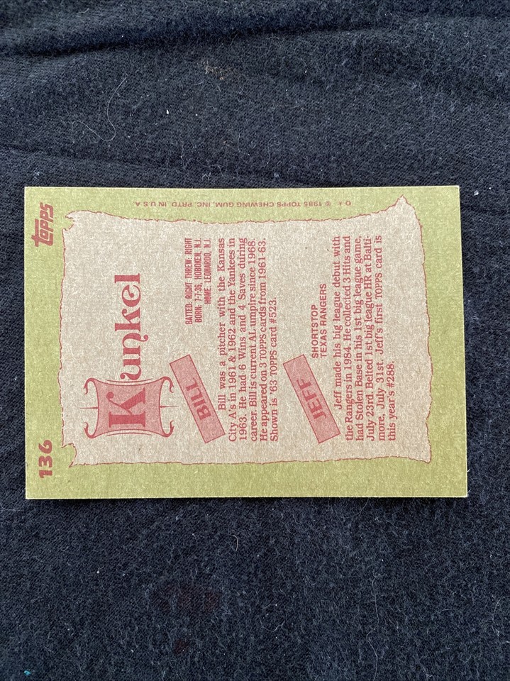 1985 Topps - Father - Son #136 Bill Kunkel, Jeff Kunkel (RC) | eBay