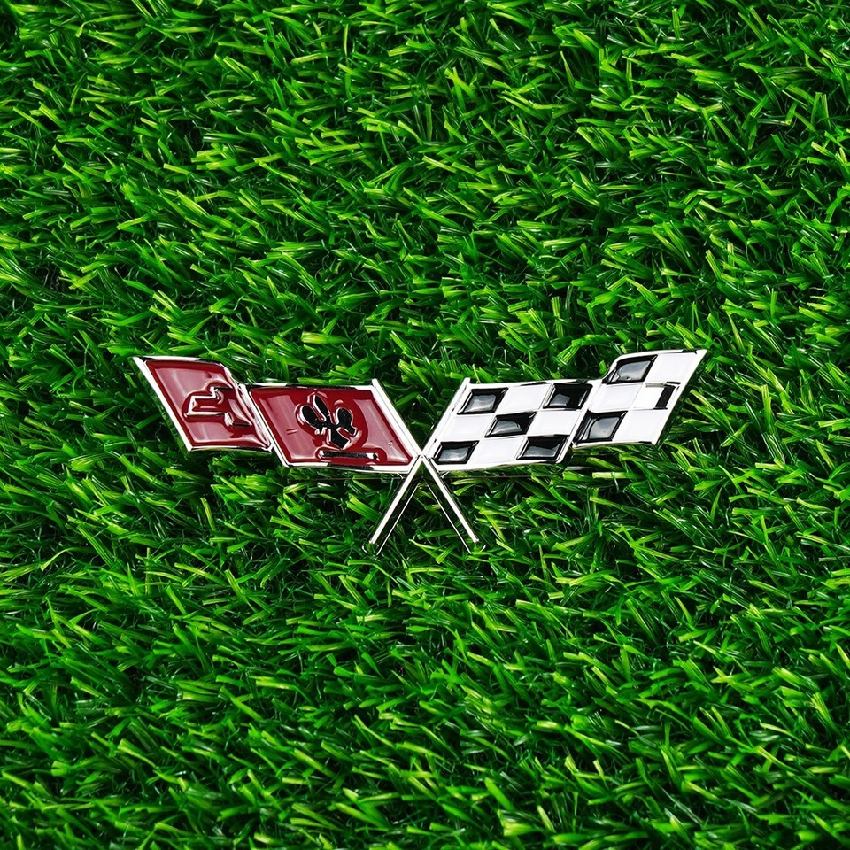 2pcs For 77-79 Corvette C3 Front Fender Cross Crossed Flags Emblem ...