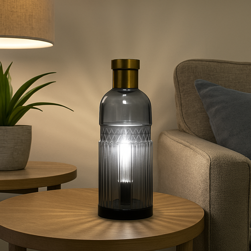 Cello Forest Glass Lamp – Smoke Grey | Vintage-Inspired LED Battery ...