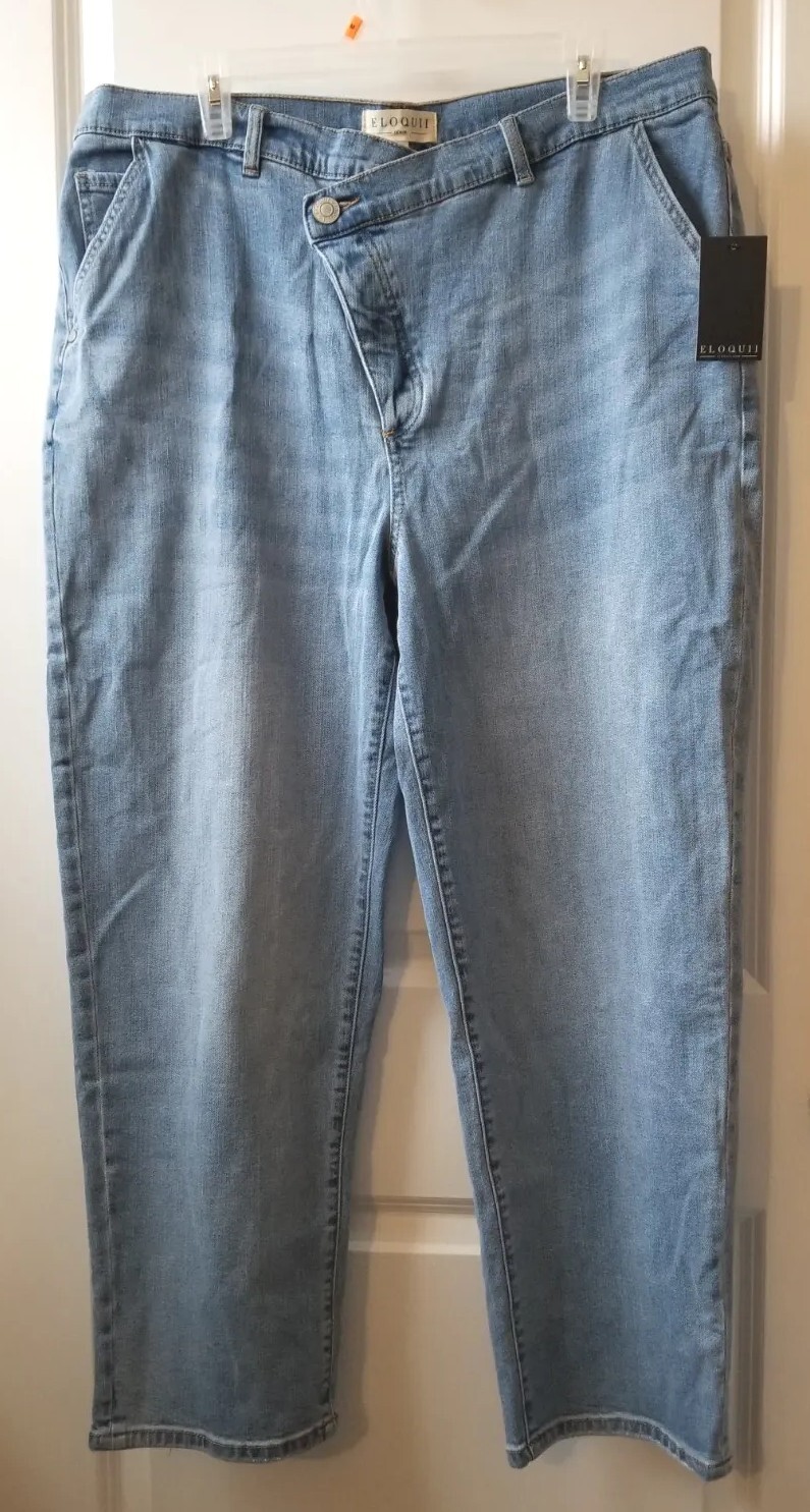 Eloquii Denim Asymmetrical Button Fly w/Tapered Leg Blue Jeans NWT ...