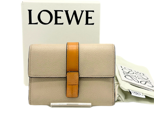 LOEWE Compact Trifold Zip Slim Wallet Leather Gray Salmon Pink Camel ...