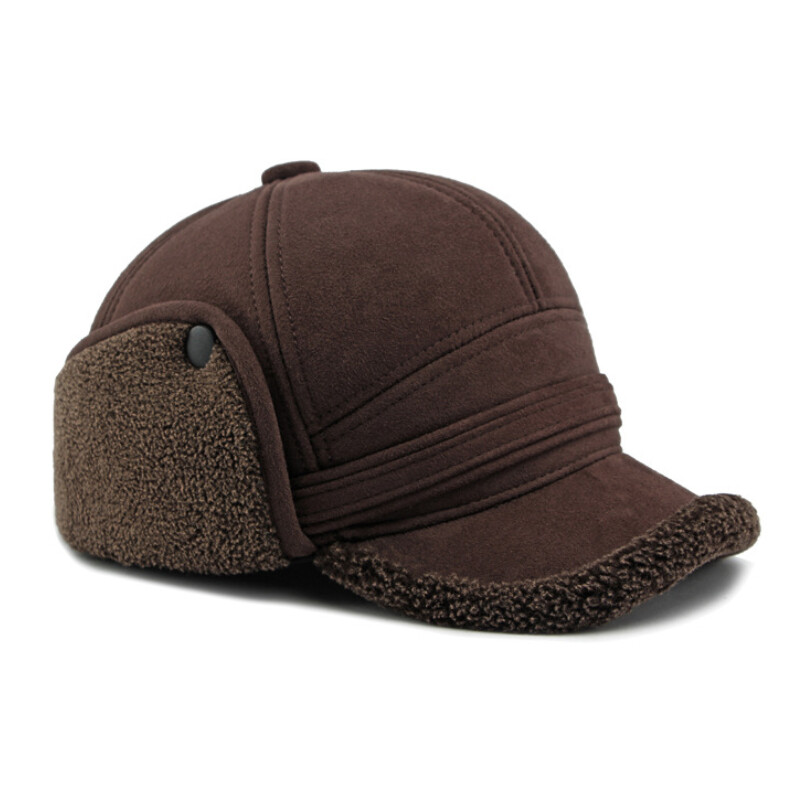Men Suede Leather Warm Lined Baseball Cap Winter Earflap Hat Windproof ...