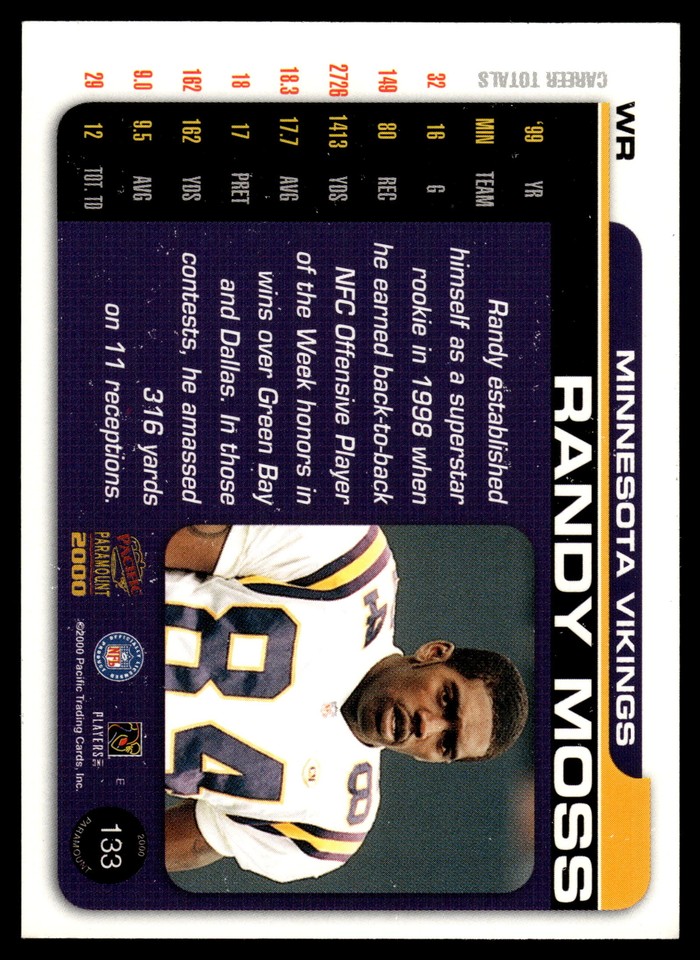 Randy Moss 2000 Pacific Paramount Card #133 | eBay