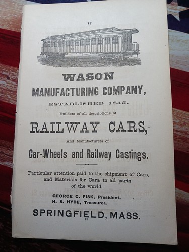 1875 Print Ad WASON MANUFACTURING COMPANY Springfield MA railroad ...