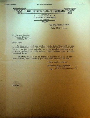 Hadfield Hall Letterhead July 17 1911 Electrical Theatrical Supplies | eBay