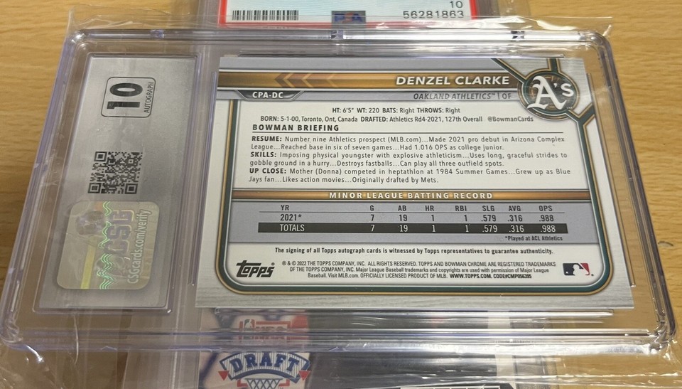 2022 Bowman Chrome Denzel Clarke CPA-DC CSG 9.5 AUTO 10 Atomic ...