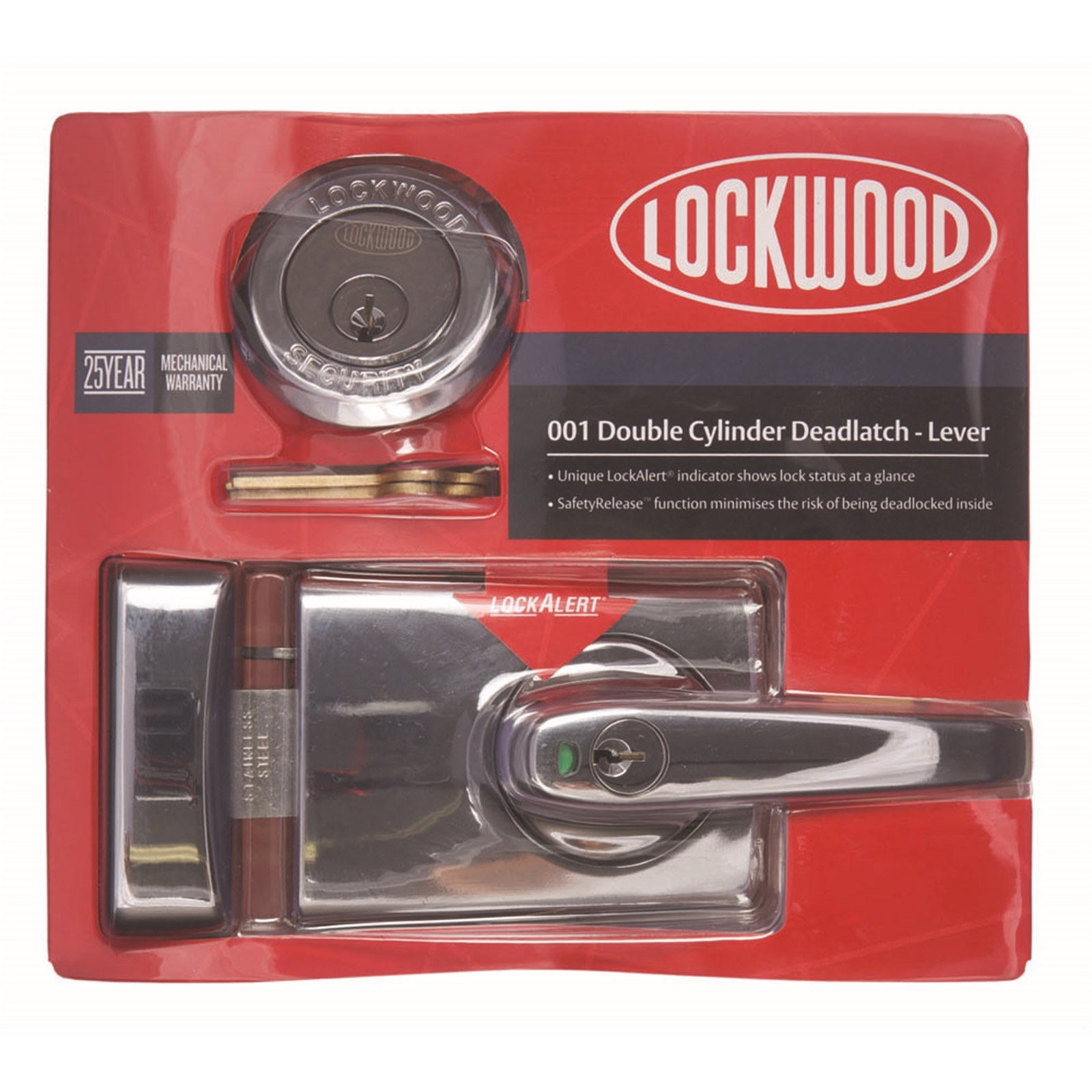 Lockwood DOUBLE CYLINDER DEADLATCH LEVER 001 Lock Alert - CHROME or ...