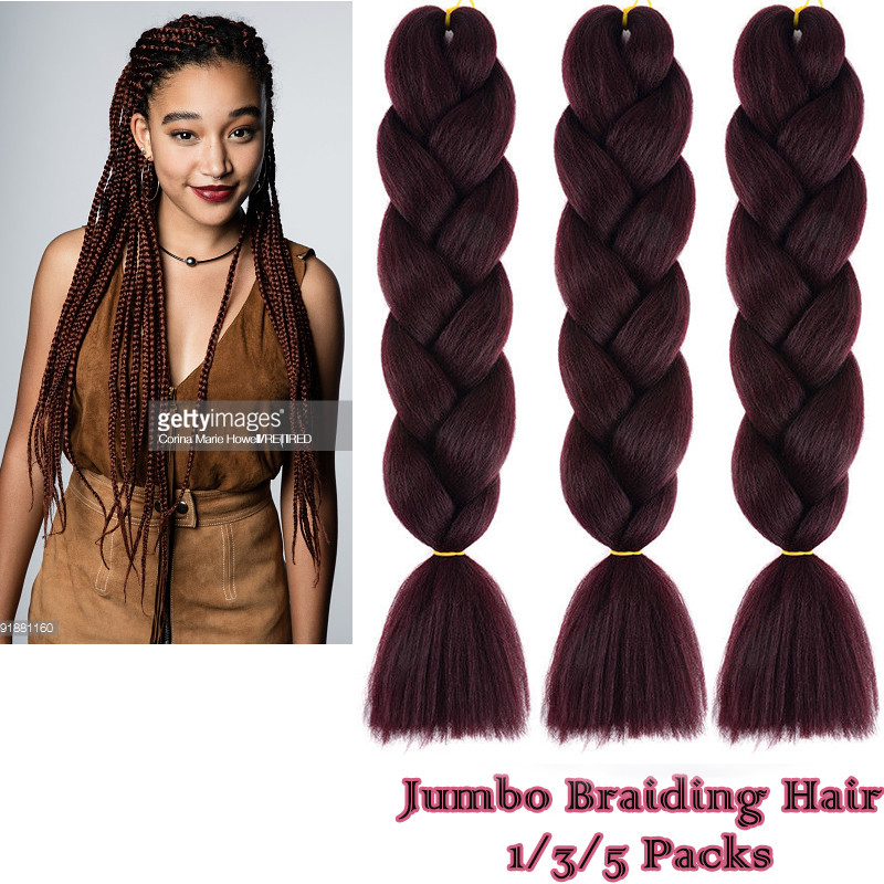 24" Handmade Jumbo Braiding Hair Extensions Plaited Box Braids Ombre ...