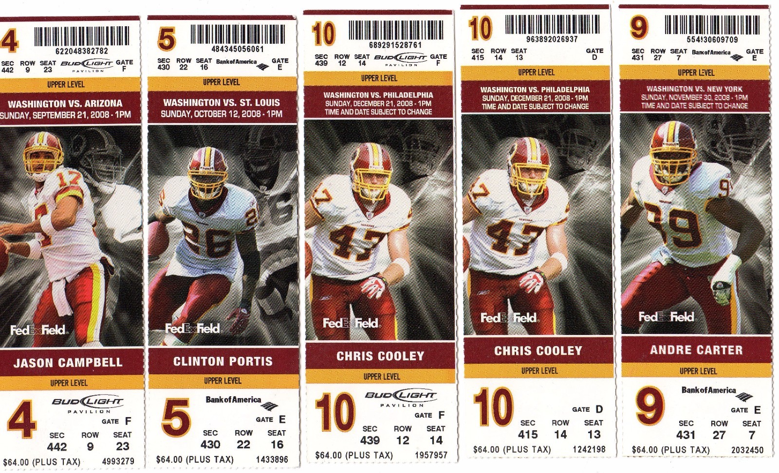 2003-2008 WASHINGTON REDSKINS FULL TICKET STUBS COWBOYS BEARS EAGLES ...