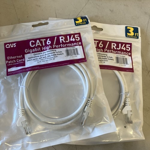 Bundle Of 2.! White 3FT Network Cat6 Cable Ethernet Router Cable ...