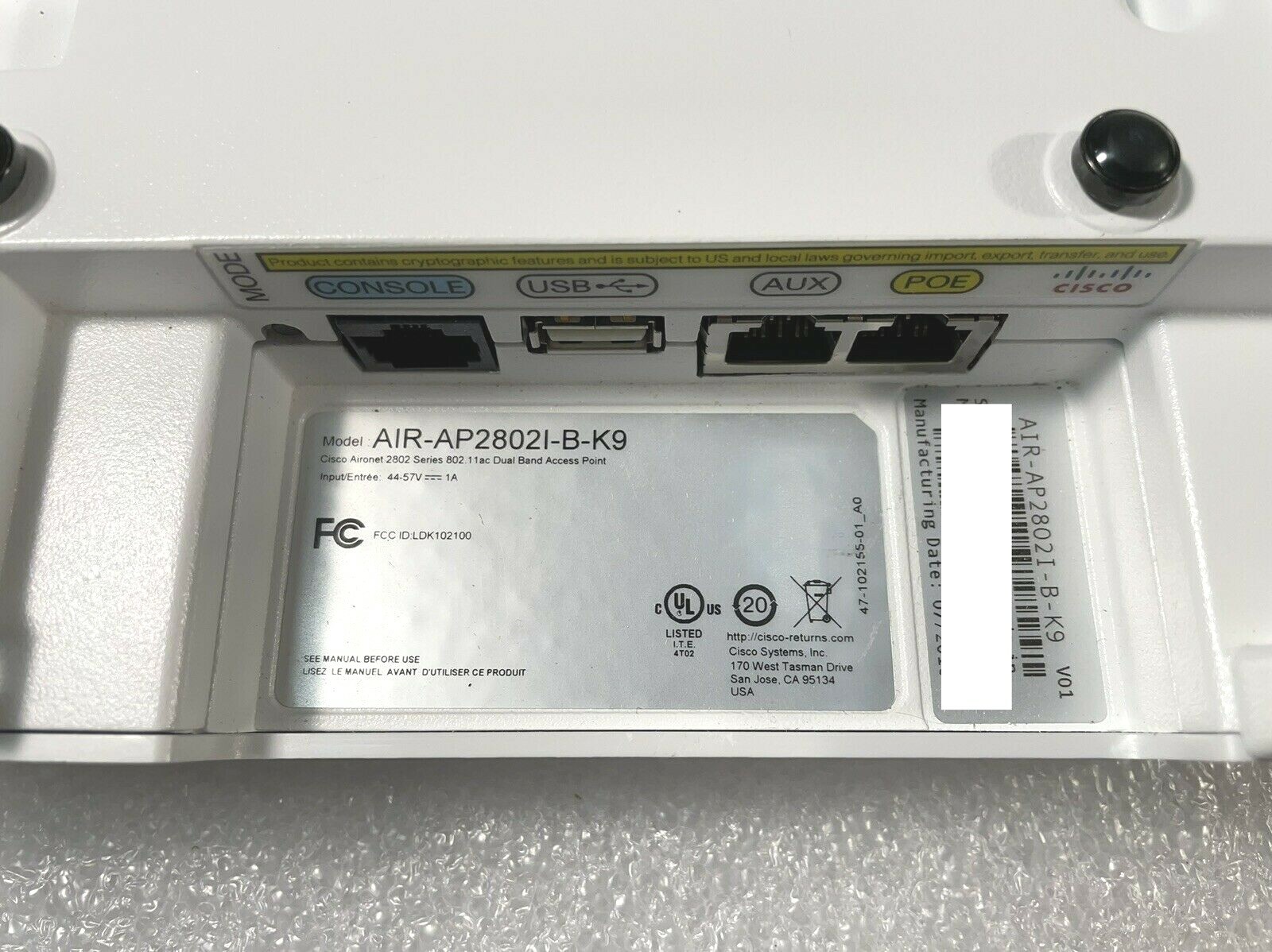 Cisco AIR-AP2802I-B-K9 2802 Aironet Dual Band Access Point w/ Mounting ...