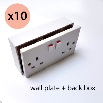 13A 2 GANG SWITCHED WALL SOCKET DOUBLE TWIN PLUG WHITE PATTRESS BACK ...