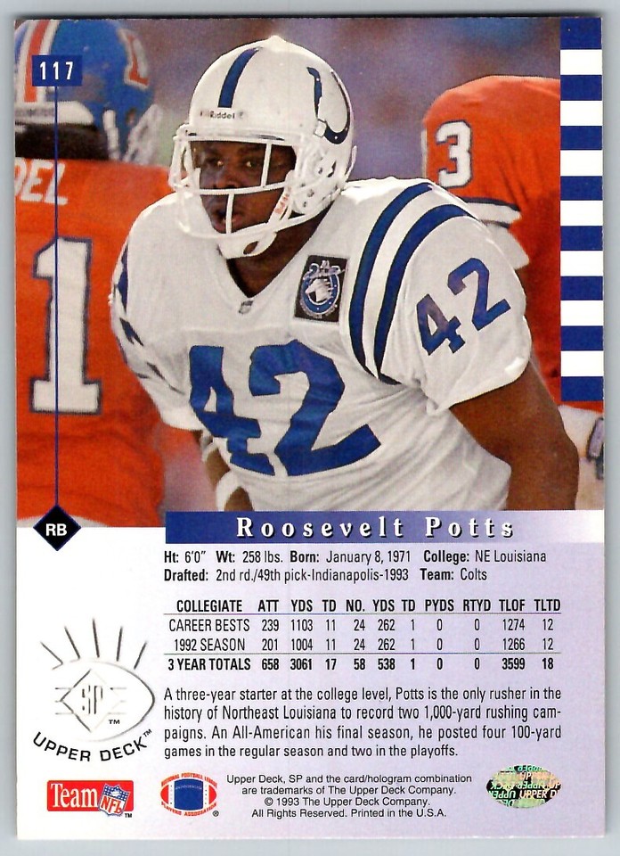 1993 SP ROOSEVELT POTTS RC INDIANAPOLIS COLTS #117 | eBay