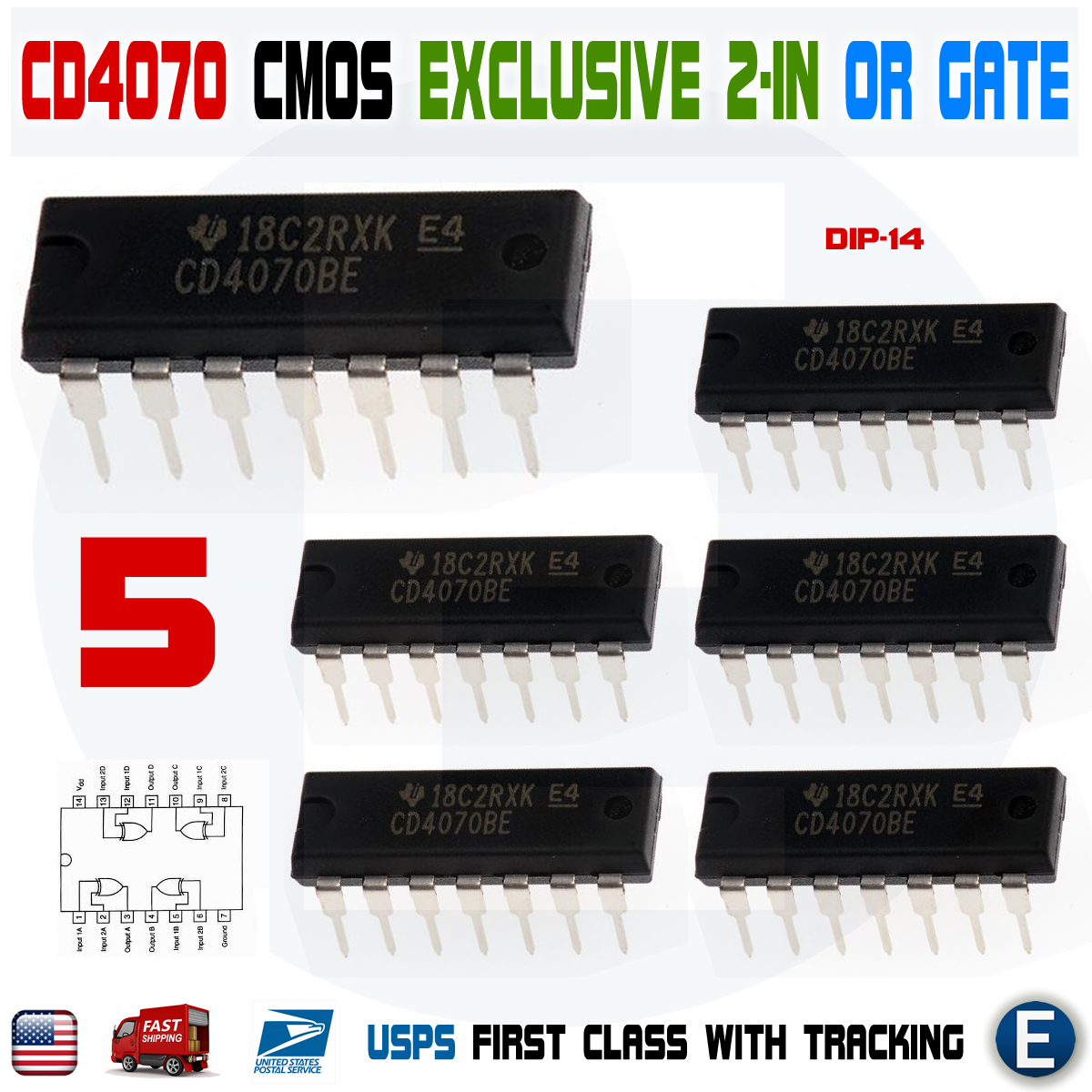 5PCS CD4070BE CD4070 CMOS EXCLUSIVE 2-IN OR GATE Dip-14 IC Quad XOR | eBay