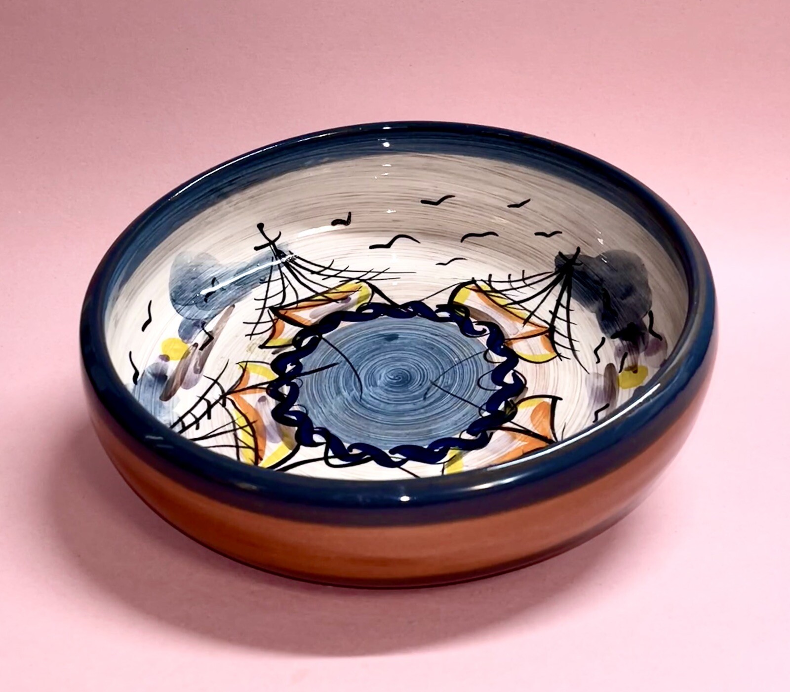 Pottery Red Ware Dish Made in Italy, Hand-painted Nautical Sail Boats ...