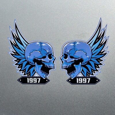 Pair of 1997 Blue Gothic Skull & Wings Vinyl Sticker Decals For Car Van ...