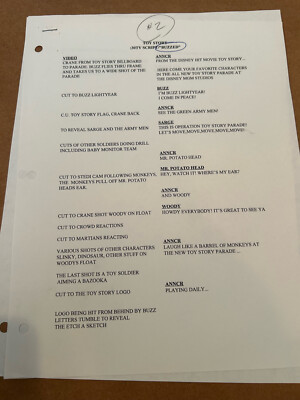 TOY STORY DISNEY 2 pages Script TV Commercial Lot #4 | eBay