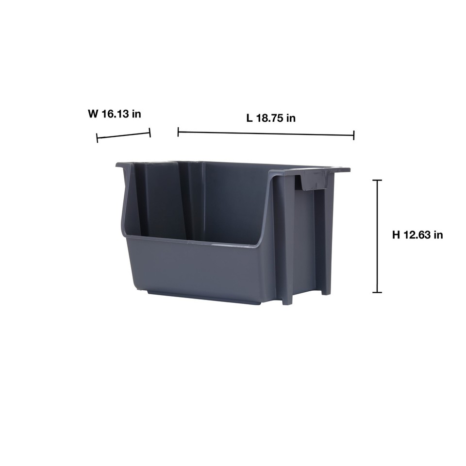 Mighty Tuff Large Nesting Stack Storage Bin, All, Plastic, Gray | eBay