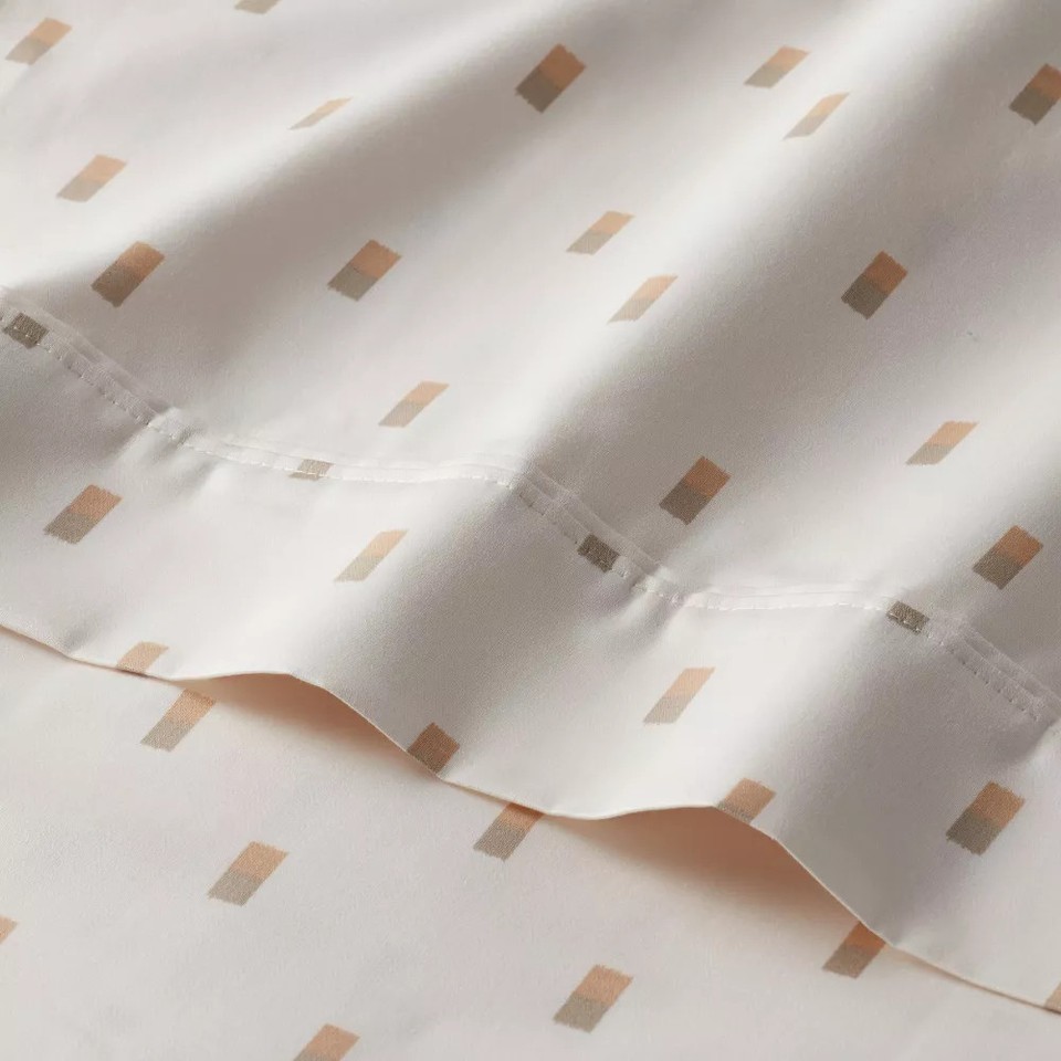 Full 400 Thread Count Performance Sheet Set Ivory/Khaki Ikat Block ...