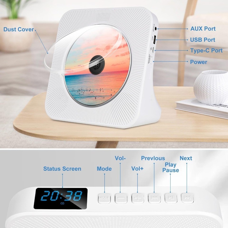 CD Player Portable with Bluetooth,Desktop CD Player with Remote Control ...