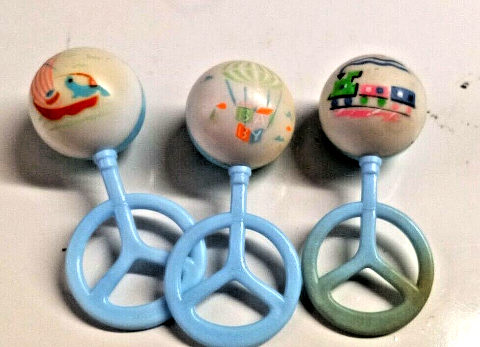 Mid Century Baby Rattles Lot of 3 Hong Kong Lion Ribbon Train Balloon ...