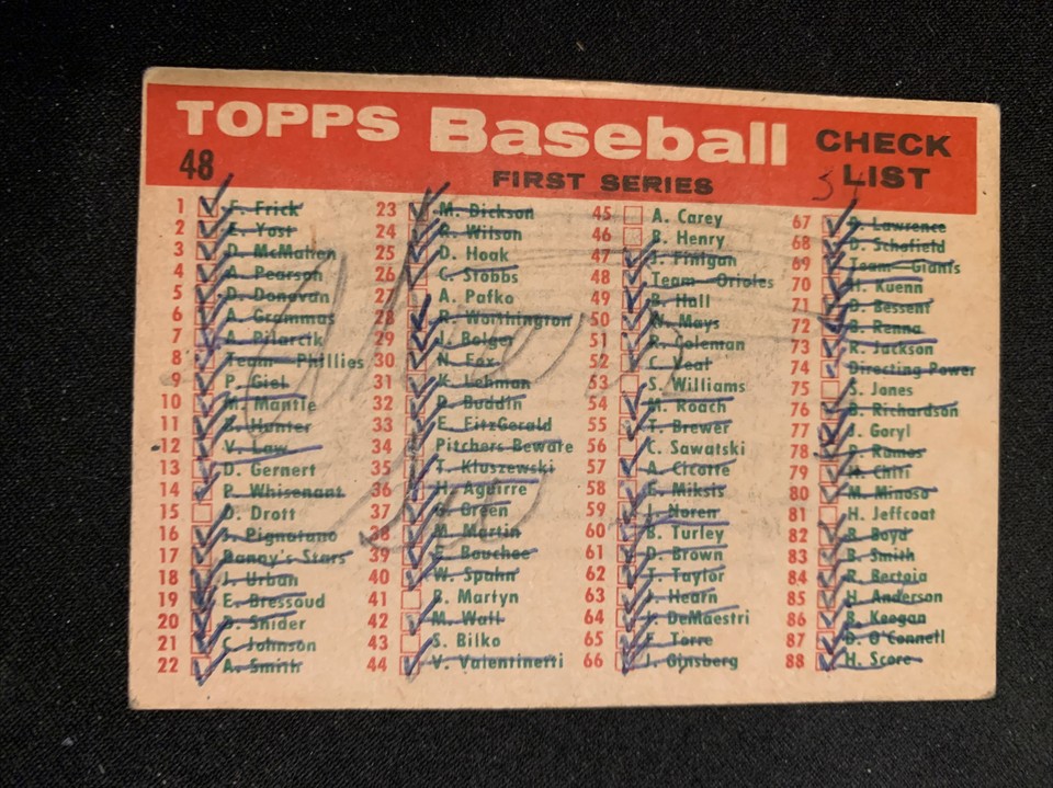 1959 Topps Baseball Card #48 Baltimore Orioles Team Pen Marked ...