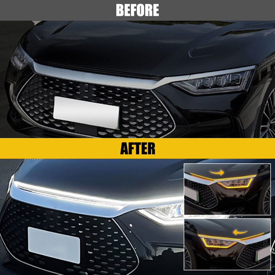 71in Car Hood Flexible LED Strip Lights Front Grille DRL Turn Signal ...