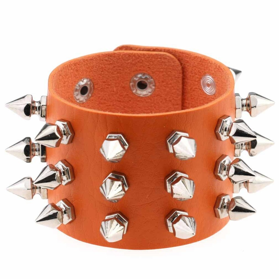 Punk Spike Studed Cuff Bracelet Wristband Multi-layer Leather Wide ...