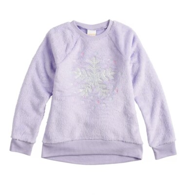 Purple Embroidered Snowflake Appliqué Plush Long Sleeve Raglan Girls ...
