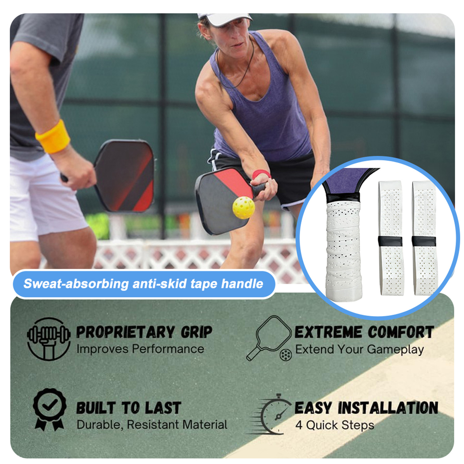 Standard-sized Pickleball Racquet Grips Moisture Wicking Paddle Grip ...