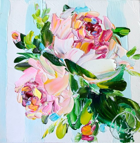 Pink Roses Shabby Chic Vintage Style Original Oil Impasto Painting ...