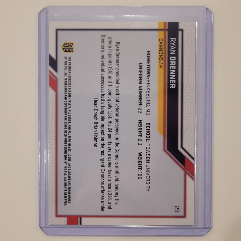 Ryan Drenner 2023 Premier Lacrosse League PLL Snapshot Blue Card /77 | eBay