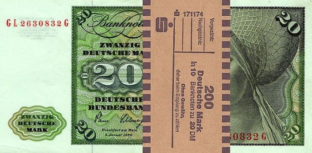 10 x 20 DM, Deutsche Mark, Geldscheine 1980, mit Banderole ...
