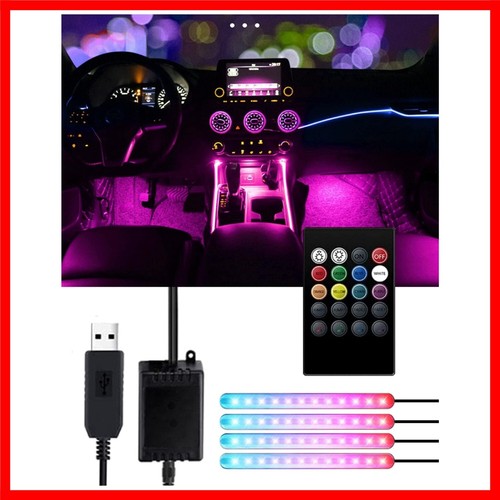 Multi-Color Car Interior LED Lights - 4 Strips with Sound Activation ...