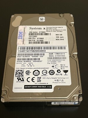 81Y9663 IBM 900GB SAS 2.5" 10K RPM SAS SED Hard Drive 81Y9662 81Y3855 ...