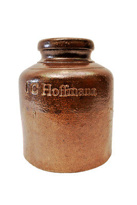 Antique J.C. Hoffmann Stoneware Jam Bottle Brown Glazed Pottery Jar ...