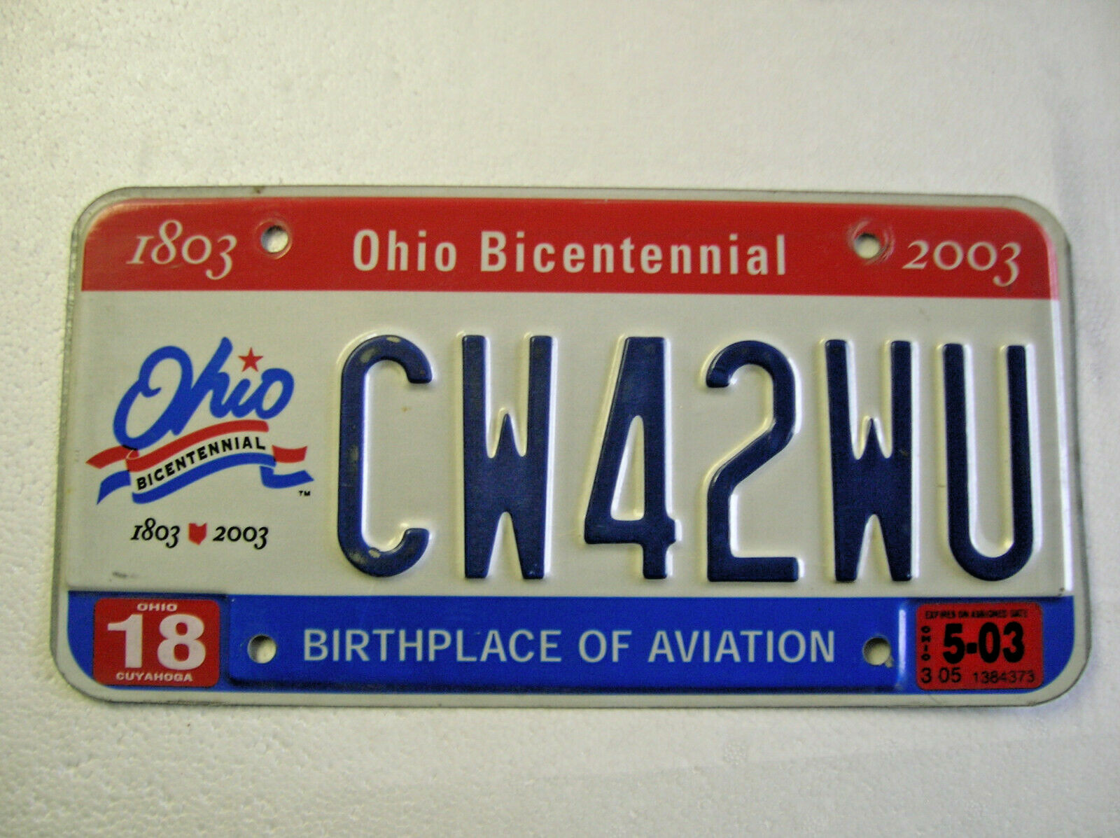 *1-2003 Ohio license plate.Ohio Bicentennial 1803-2003.Very good cnd ...