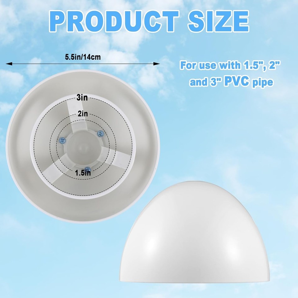 2pack PVC Furnace Flue Pipe Vent Cap for 1.5" 2" 3" Hemispherical White ...