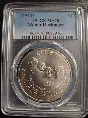 1991-P MOUNT RUSHMORE COMMEMORATIVE SILVER DOLLAR PCGS MS70 BLUE LABEL ...