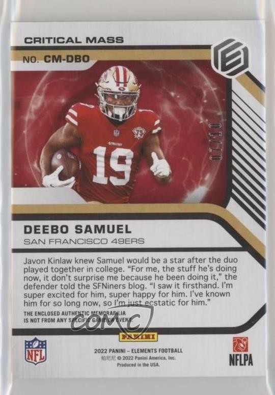 2022 Panini Elements Critical Mass Memorabilia Neon /10 Deebo Samuel # ...