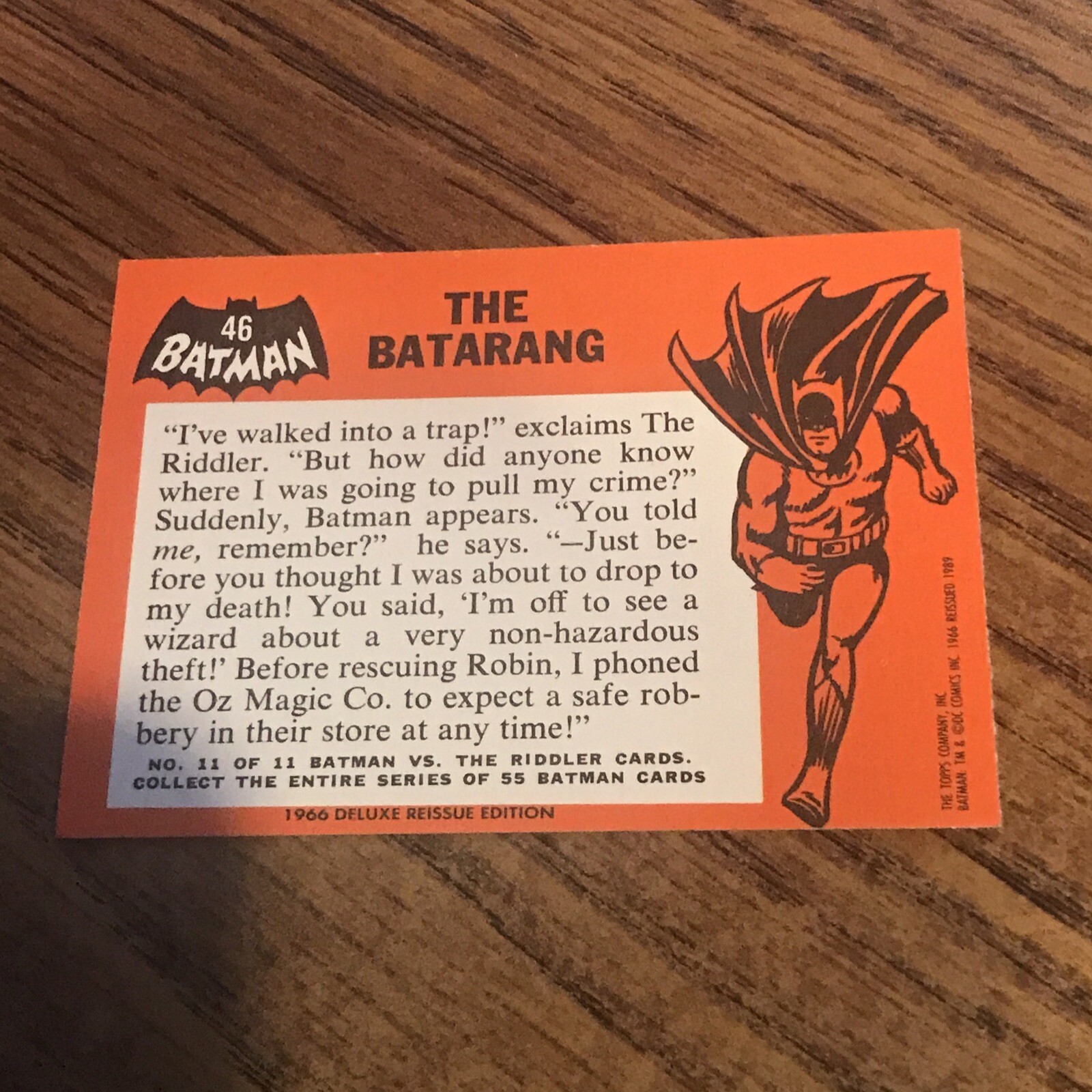 1989 Reprint REISSUE - 1966 Topps BATMAN "Black Bat" - Card #46 "The ...